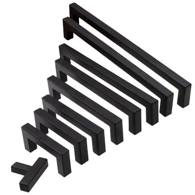 China Modern Black Stainless Steel Durable 85mm Square Cabinet Door Knob Handle U-Shaped Extension for Kitchen Hotel Living Room for sale