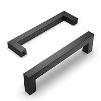 China Modern Black Stainless Steel Durable 85mm Square Cabinet Door Knob Handle U-Shaped Extension for Kitchen Hotel Living Room for sale