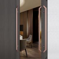 China Modern Frameless Sliding Wooden Door Stainless Steel Square Tube Handle Anti-Fingerprint Rose Black Glass Durable for Villas for sale