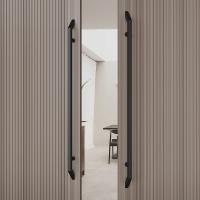 China Modern Frameless Sliding Wooden Door Stainless Steel Square Tube Handle Anti-Fingerprint Rose Black Glass Durable for Villas for sale