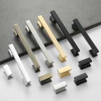 China Modern Simple Scandinavian American Zinc Alloy Cabinet Handle Golden Copper Drawer Handle Black Kitchen Metal Door Living Room for sale