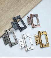 China Modern Hotel Stainless Steel Letter Hinges 90 Degree Opening 3mm Thickness Silent No Slotting Required Wooden Door Hardware for sale