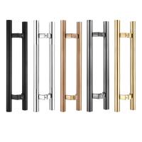 China Modern Slanted Foot Door Handle Stainless Steel Glass Offset Frameless Large Wooden Rose Black Titanium Gold Finish for Villas for sale