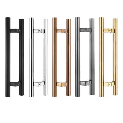 China Modern Slanted Foot Door Handle Stainless Steel Glass Offset Frameless Large Wooden Rose Black Titanium Gold Finish for Villas for sale