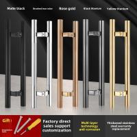 China Modern Slanted Foot Door Handle Stainless Steel Glass Offset Frameless Large Wooden Rose Black Titanium Gold Finish for Villas for sale