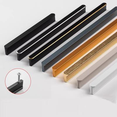 China Modern Simple T-shaped Head Stainless Steel Wardrobe Door Handle Large Black Cabinet Door with Silver Edge White Drawer Handle for sale