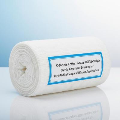 China Odorless Cotton Gauze Roll 36x100yds Sterile Absorbent Dressing for Medical Surgical Wound Applications for sale
