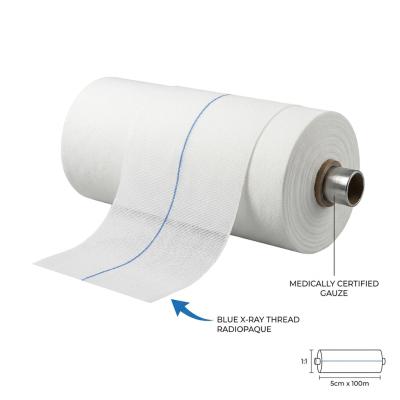 China Pre Cut Gauze Roll Blue Line X Ray Thread 5cm x 100m First Aid Dressing Hospital Use for sale