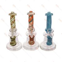 China 6 Inch Mini Glass Bong 14mm Joint Curved Neck Disc Base Water Pipe for Tobacco Herb for sale