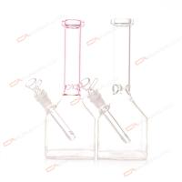 China 11.2 Inch Square Base Glass Bong 18F Joint Clear Pink for Tobacco Herb Smoke for sale