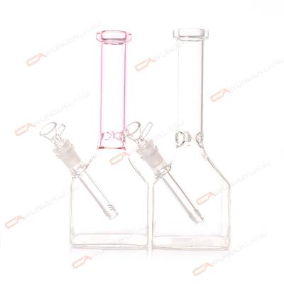China 11.2 Inch Square Base Glass Bong 18F Joint Clear Pink for Tobacco Herb Smoke for sale