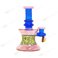 China 16cm 6.29 Inch Smoking Glass Bong Double Layer Coating Skeleton Dab Rig 14mm 18mm Joint for sale
