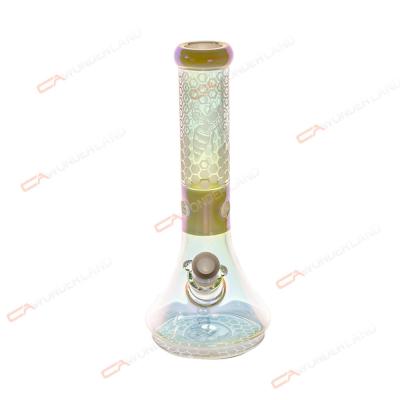 China White Jade Glass Bong 33cm 18F Joint Ice Catcher Electroplating Bowl for sale