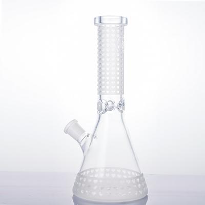 China Glass Bong Beaker 10 Inch Sand Blasted Dot Heart Pattern 19 Mm Female Joint for sale