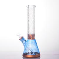 China Glass Beaker Bong 14″ Engraved Sand Blasted Cloud Clear Glass Beaker Bongs for sale