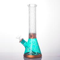 China Glass Beaker Bong 14″ Engraved Sand Blasted Cloud Clear Glass Beaker Bongs for sale