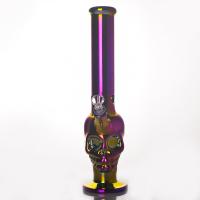 China 16 Inch Electroplated Glass Straight Tube Bong Skull Cylinder Water Pipe 5mm Thick 18mm Joint for sale