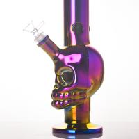 China 16 Inch Electroplated Glass Straight Tube Bong Skull Cylinder Water Pipe 5mm Thick 18mm Joint for sale