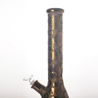China 14 Inch Glass Beaker Bong 7mm Thick Smile Face Dollar Sticker Water Pipe for sale
