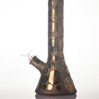 China 14 Inch Glass Beaker Bong 7mm Thick Smile Face Dollar Sticker Water Pipe for sale