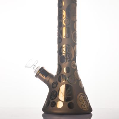 China 14 Inch Glass Beaker Bong 7mm Thick Smile Face Dollar Sticker Water Pipe for sale