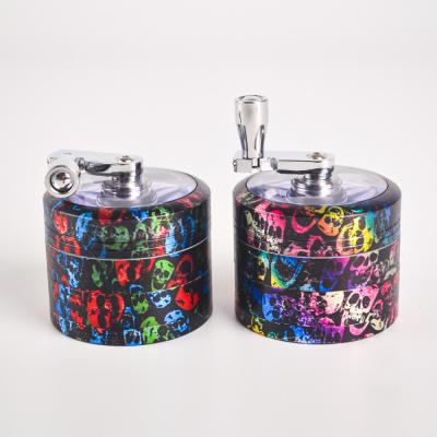 China Zinc Alloy 4 Piece Herb Grinder 55mm Hand Crank with Pollen Catcher for sale