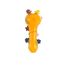 China OEM High Borosilicate Glass Hand Pipe Flower Themed Spoon Pipe 10cm for sale