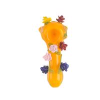 China OEM High Borosilicate Glass Hand Pipe Flower Themed Spoon Pipe 10cm for sale