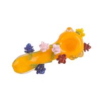 China OEM High Borosilicate Glass Hand Pipe Flower Themed Spoon Pipe 10cm for sale
