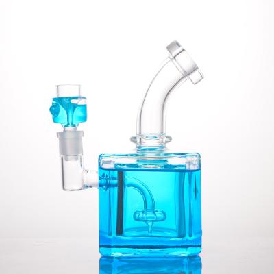 China 7 Inch Glass Water Bong Diamond Cube Glycerin Freezable 14mm Female Joint for sale