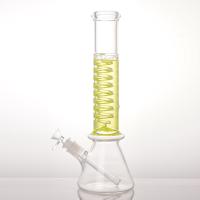 China 14 Inch Glycerin Infused Freezable Coil Glass Water Pipe Beaker Bong 5mm Thick for sale