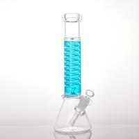 China 14 Inch Glycerin Infused Freezable Coil Glass Water Pipe Beaker Bong 5mm Thick for sale