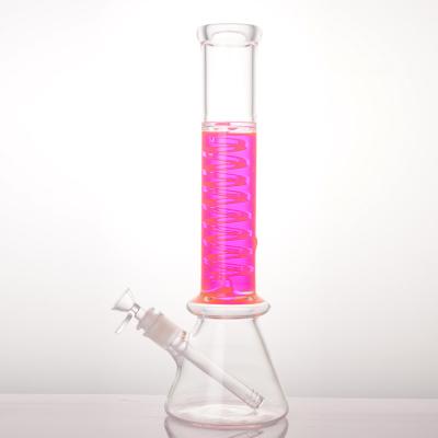 China 14 Inch Glycerin Infused Freezable Coil Glass Water Pipe Beaker Bong 5mm Thick for sale