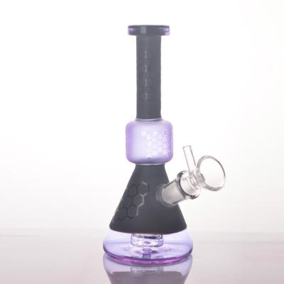 China 7 Inch Thick Glass Beaker Bong with Honeycomb Pattern Percolator and 14mm Glass Bowl for sale