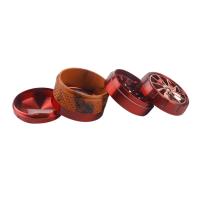 China 4 Layers 63mm Aluminum Herb Grinder with Magnetic Top Wheel Design Red for sale