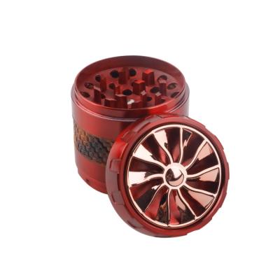 China 4 Layers 63mm Aluminum Herb Grinder with Magnetic Top Wheel Design Red for sale