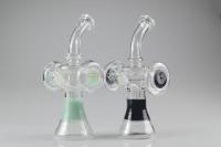 China Double Loop Flowing Percolator Glass Bongs With Curved Nozzle for sale