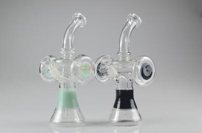 China Double Loop Flowing Percolator Glass Bongs With Curved Nozzle for sale