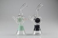 China Double Loop Flowing Percolator Glass Bongs With Curved Nozzle for sale