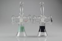 China Double Loop Flowing Percolator Glass Bongs With Curved Nozzle for sale