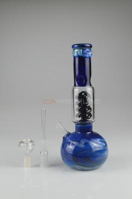 China Cobalt Blue Flask Glass Beaker Bong Ball Style With Black Coil for sale