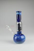 China Cobalt Blue Flask Glass Beaker Bong Ball Style With Black Coil for sale