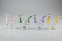 China 4.13 Inch Glass Dab Rig with Curved Mouthpiece Borosilicate Glass Water Pipe 14mm Joint for sale