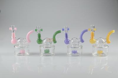 China 4.13 Inch Glass Dab Rig with Curved Mouthpiece Borosilicate Glass Water Pipe 14mm Joint for sale