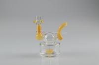 China 4.13 Inch Glass Dab Rig with Curved Mouthpiece Borosilicate Glass Water Pipe 14mm Joint for sale