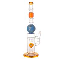 China 18 Inches Double Cylindrical Shape Straight Tube Bong Amber Filter Multi Ring for sale