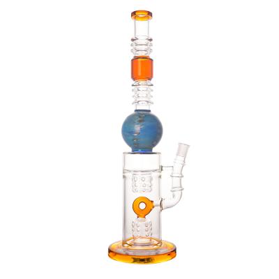 China 18 Inches Double Cylindrical Shape Straight Tube Bong Amber Filter Multi Ring for sale
