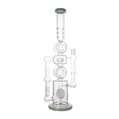 China 18mm Female Borosilicate Glass Oil Pipe Double Ring Connection Green for sale