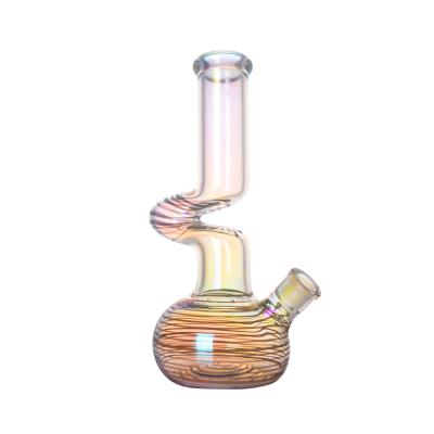 China 18mm Female Curved Tube Glass Bong Water Pipe 32cm Rainbow Color Electroplate for sale