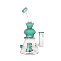 China 8 Inch Glass Bong Lake Green Curved Mouth Water Pipe 4mm Thick 14F Joint for sale